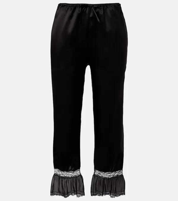 Saint Laurent Lace-trimmed Wide-leg Pants - Black