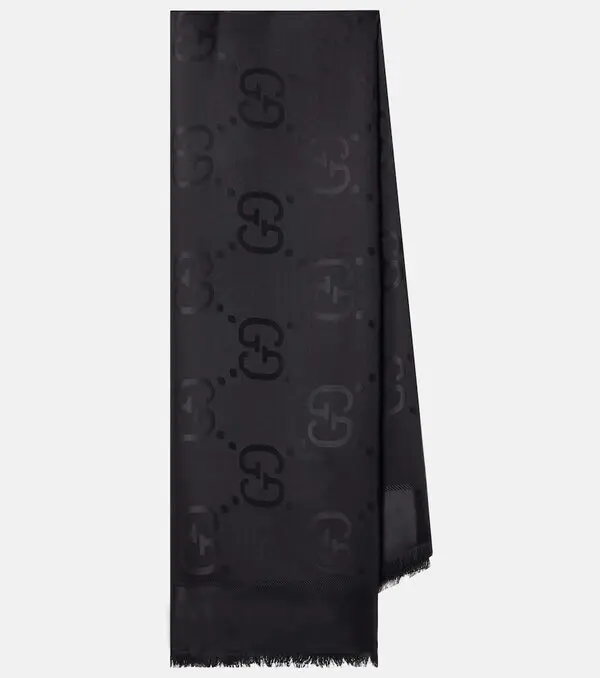 Gucci Gg Silk And Wool Jacquard Scarf - Black