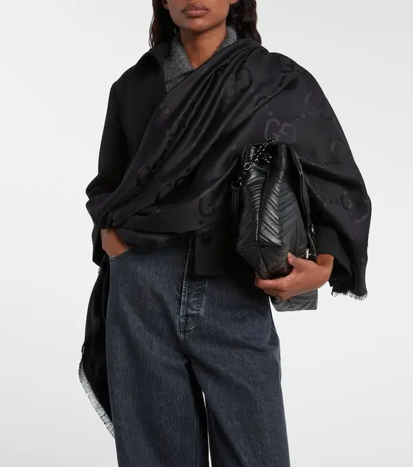 Gucci Gg Silk And Wool Jacquard Scarf
