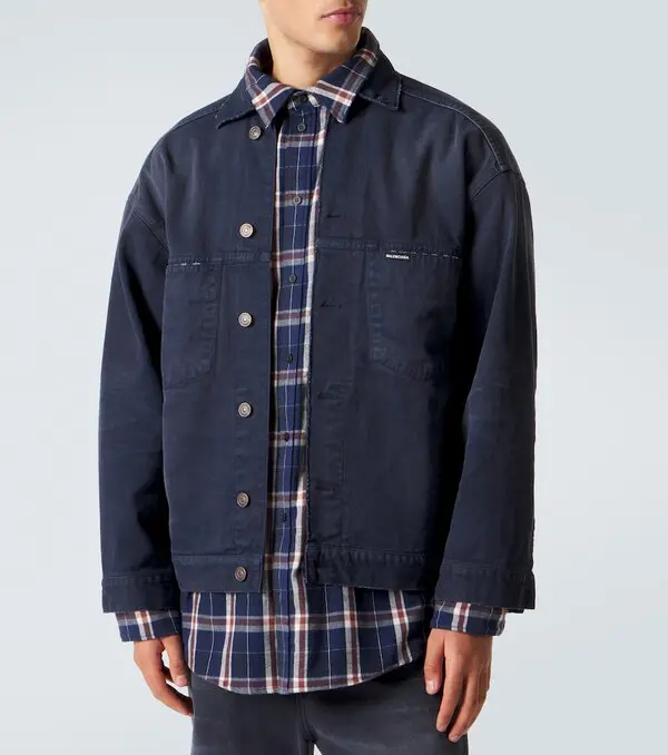Balenciaga Checked Layered Denim Jacket - Blue