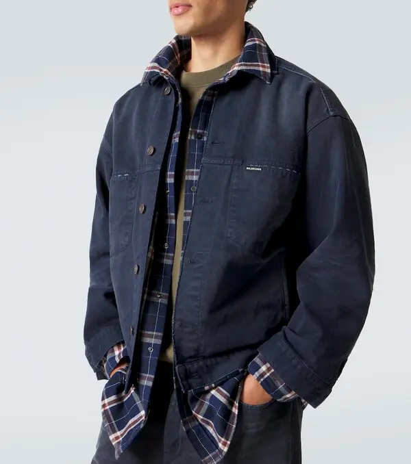 Balenciaga Checked Layered Denim Jacket - Blue