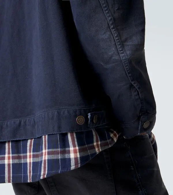 Balenciaga Checked Layered Denim Jacket - Blue