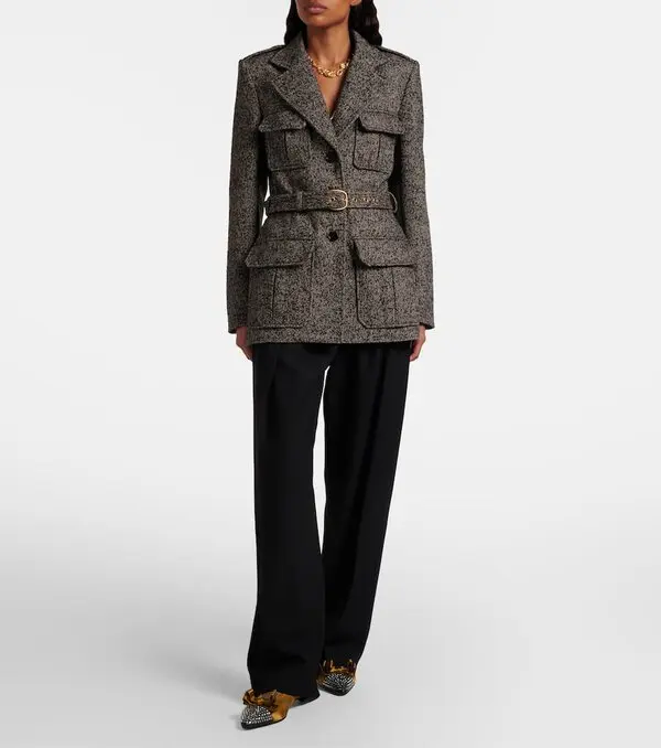 Chloé Belted Herringbone Wool-blend Coat
