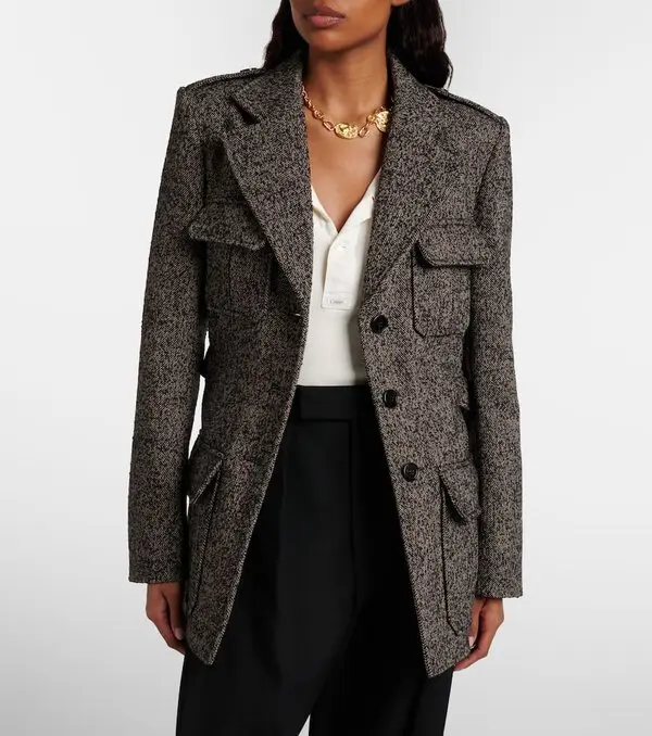 Chloé Belted Herringbone Wool-blend Coat