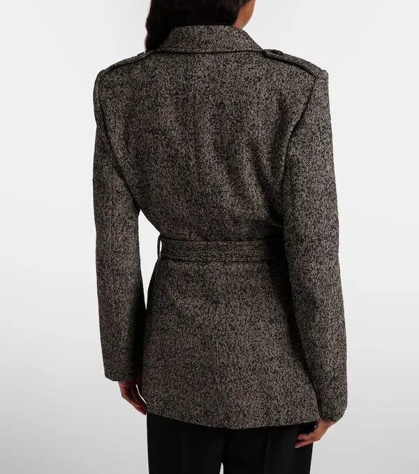 Chloé Belted Herringbone Wool-blend Coat
