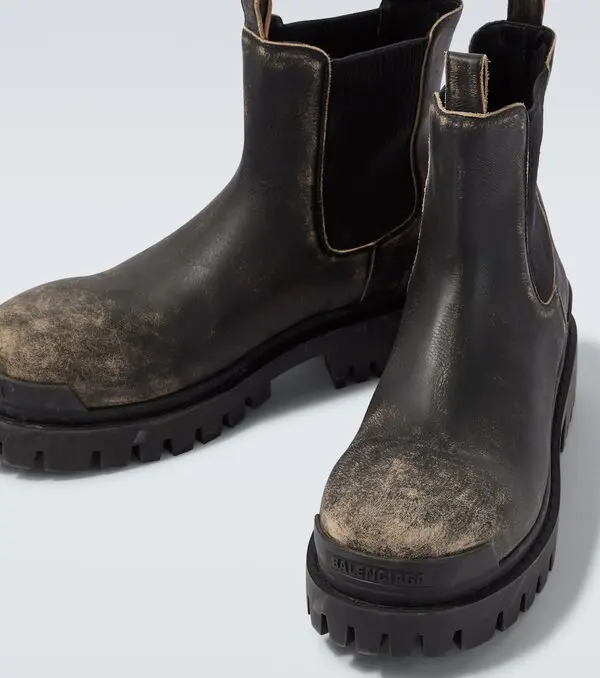 Balenciaga Strike Distressed Leather Chelsea Boots