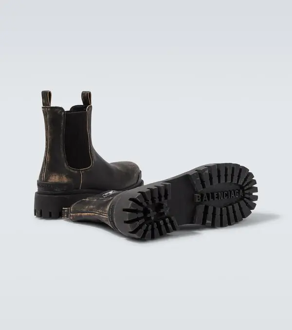 Balenciaga Strike Distressed Leather Chelsea Boots