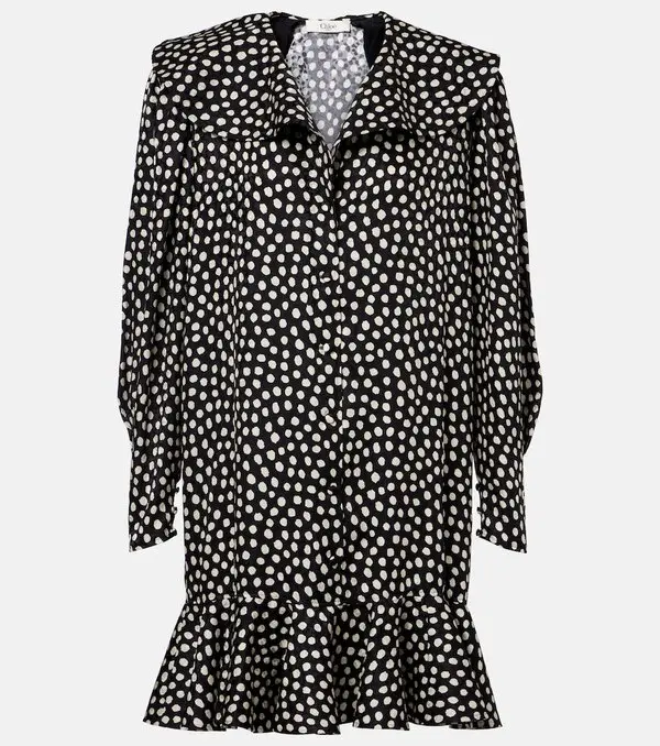 Chloé Polka-dot Silk Jacquard Minidress - Black