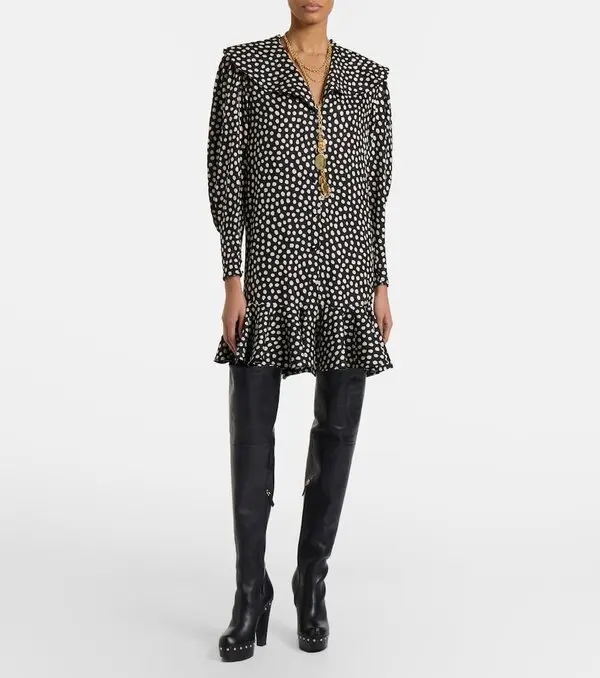 Chloé Polka-dot Silk Jacquard Minidress - Black