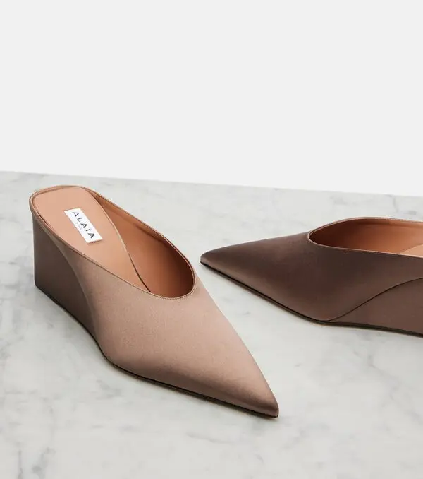 Alaïa Cube Satin Wedge Mules