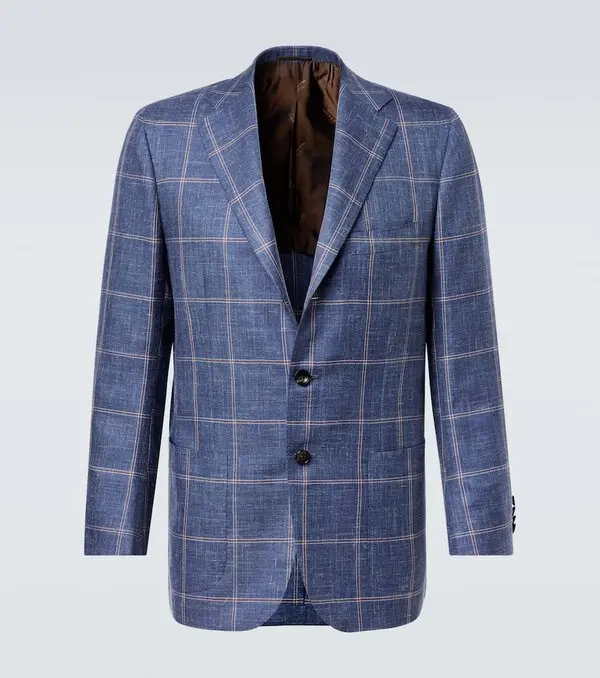 Kiton Checked Cashmere, Wool, Silk, And Linen Blazer