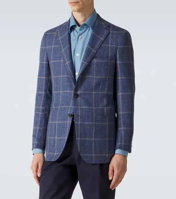 Kiton Checked Cashmere, Wool, Silk, And Linen Blazer