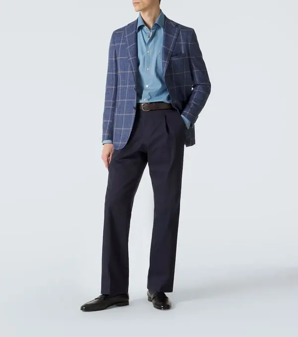 Kiton Checked Cashmere, Wool, Silk, And Linen Blazer
