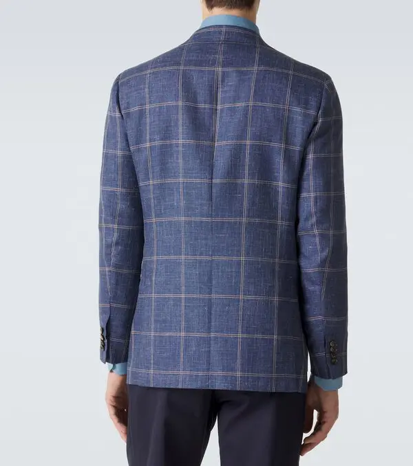 Kiton Checked Cashmere, Wool, Silk, And Linen Blazer