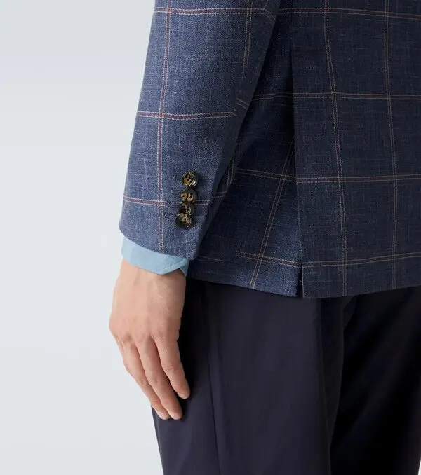 Kiton Checked Cashmere, Wool, Silk, And Linen Blazer