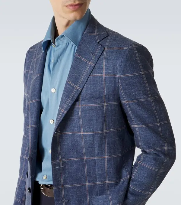 Kiton Checked Cashmere, Wool, Silk, And Linen Blazer