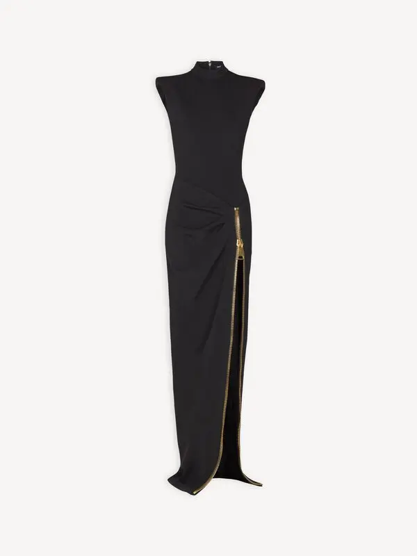 Balmain Long Jersey Dress With Zip Detail - Black