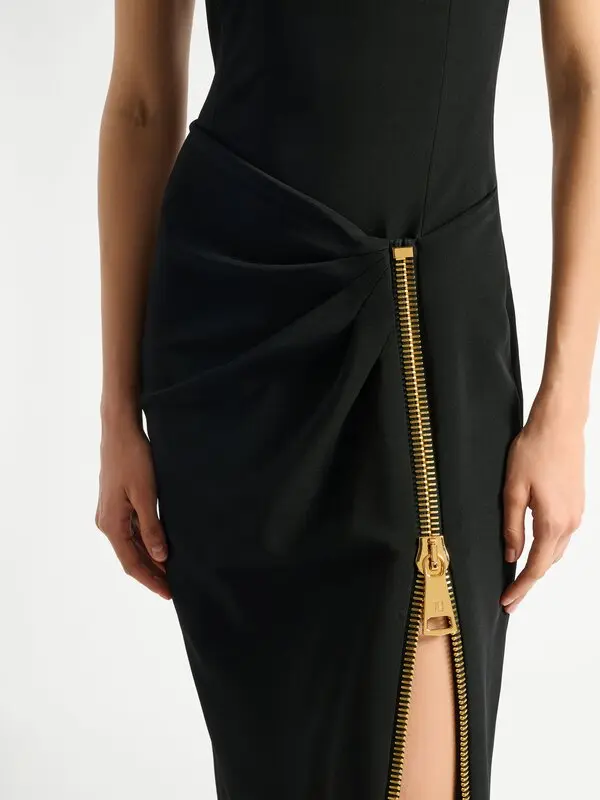 Balmain Long Jersey Dress With Zip Detail - Black