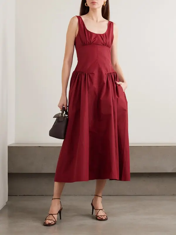 Proenza Schouler White Label Pleated Paneled Shell Midi Dress - Red