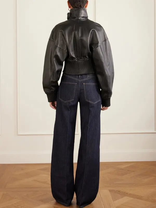 Sportmax Cropped Buckled Leather Jacket - Black