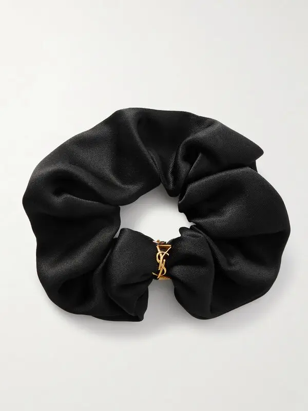 Saint Laurent Embellished Silk-satin Scrunchie - Black