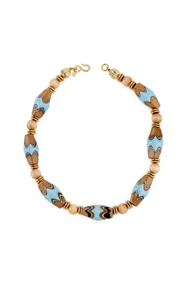 KENNETH JAY LANE Vintage Wood And Turquoise Bead Necklace - Gold