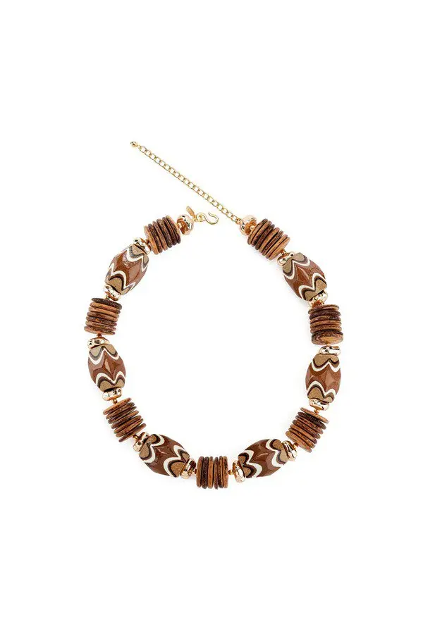 KENNETH JAY LANE Vintage Wood Bead Necklace - Gold