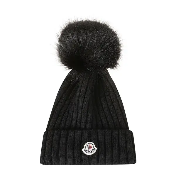 Moncler Fur Pom Pom Beanie - Black