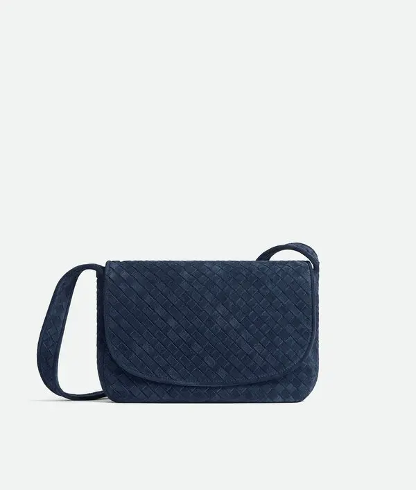 Bottega Veneta Intrecciato Suede Veneto Flap Messenger - Neptune