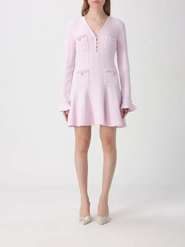 SELF-PORTRAIT Knit Dress With Button Detail And Ruffled Cuffs