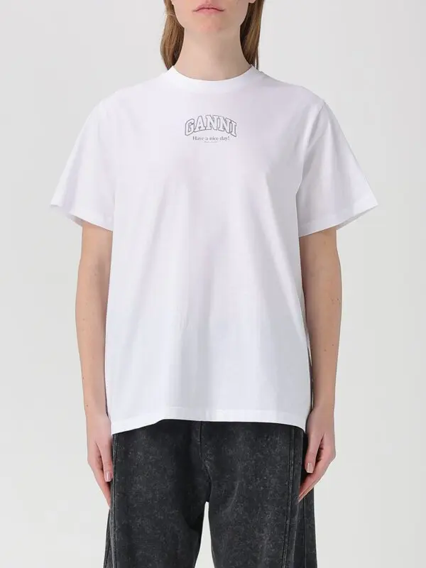 GANNI Slim Fit Cotton T-shirt With Tone-on-tone Logo - White