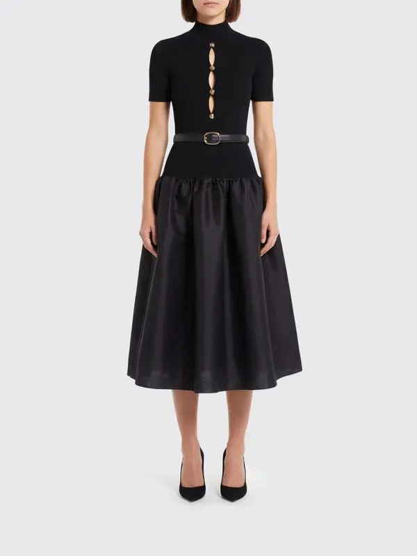 SELF-PORTRAIT Long Sleeve Collared Midi Dress
