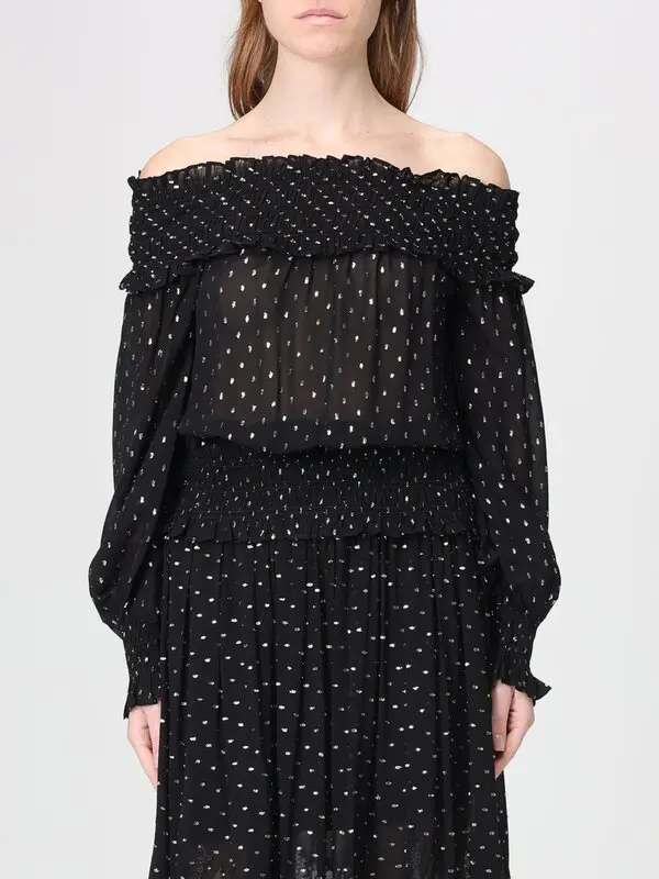 SELF-PORTRAIT Off-the-shoulder Blouse With Metallic Dot Pattern - Black