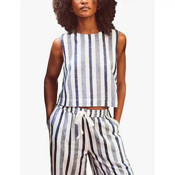 RO&ZO Striped Sleeveless Linen-cotton Blend Top