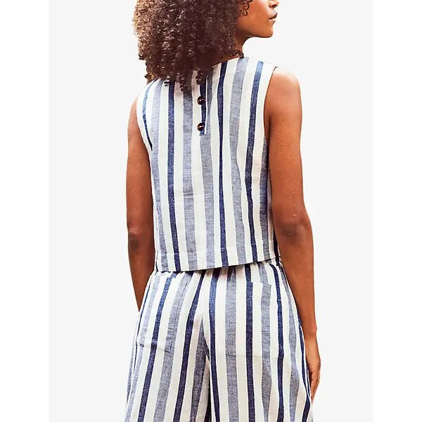 RO&ZO Striped Sleeveless Linen-cotton Blend Top