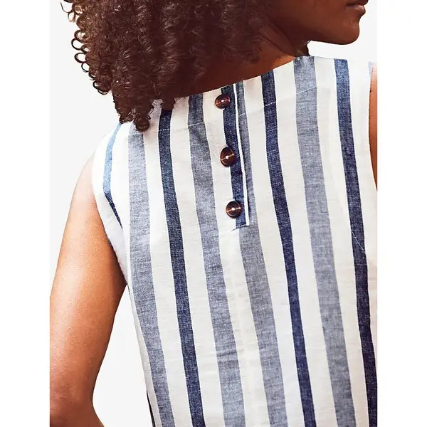 RO&ZO Striped Sleeveless Linen-cotton Blend Top