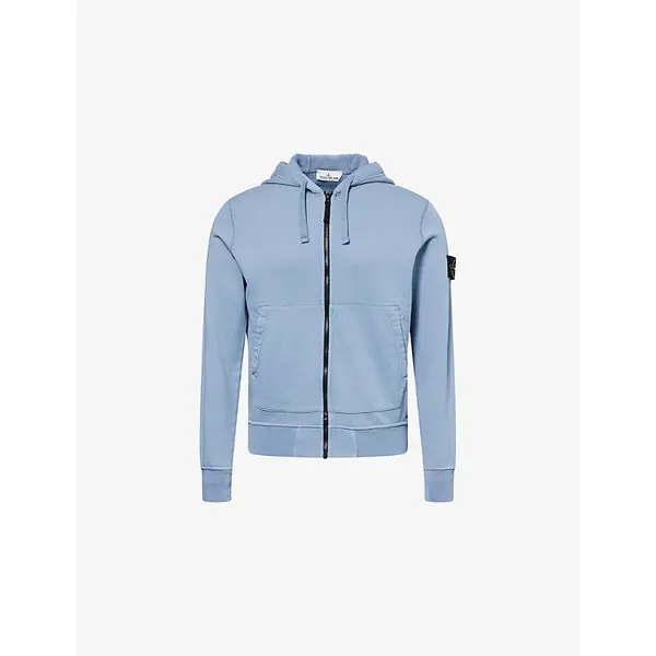 Stone Island Brand-patch Zip-up Cotton Hoody - Dark Blue