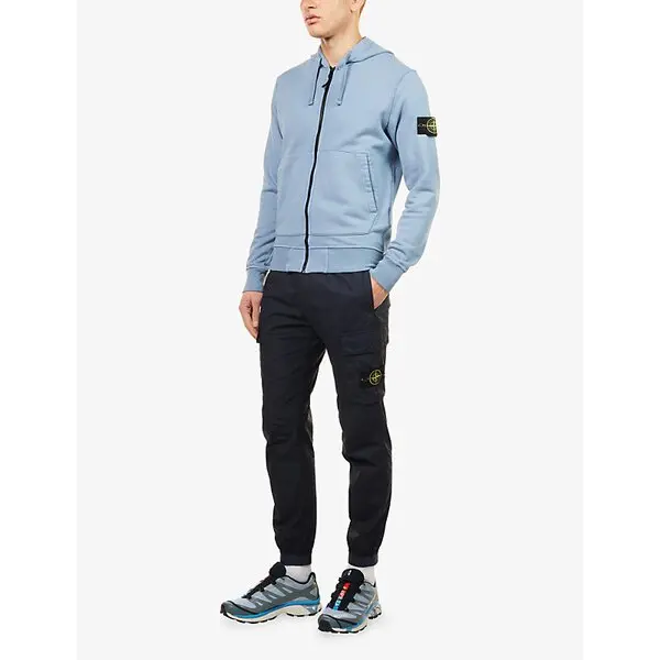 Stone Island Brand-patch Zip-up Cotton Hoody - Dark Blue