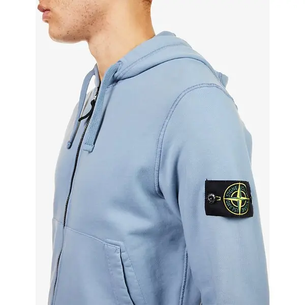 Stone Island Brand-patch Zip-up Cotton Hoody - Dark Blue