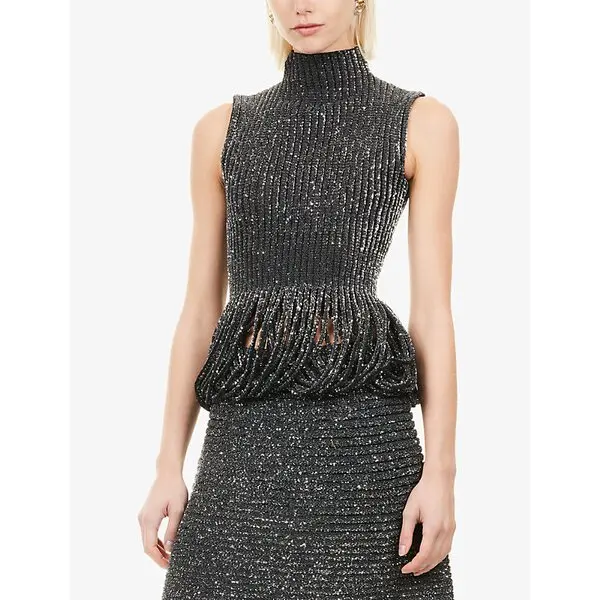 Alaïa Loop-hem Sequin Knit Top