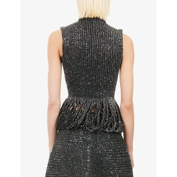 Alaïa Loop-hem Sequin Knit Top