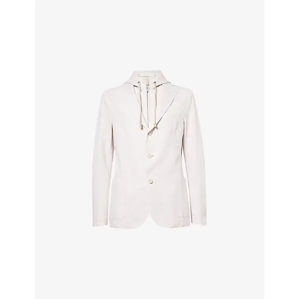 Eleventy Hooded Stretch-cotton Blend Blazer - Sand