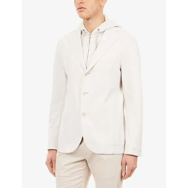Eleventy Hooded Stretch-cotton Blend Blazer - Sand