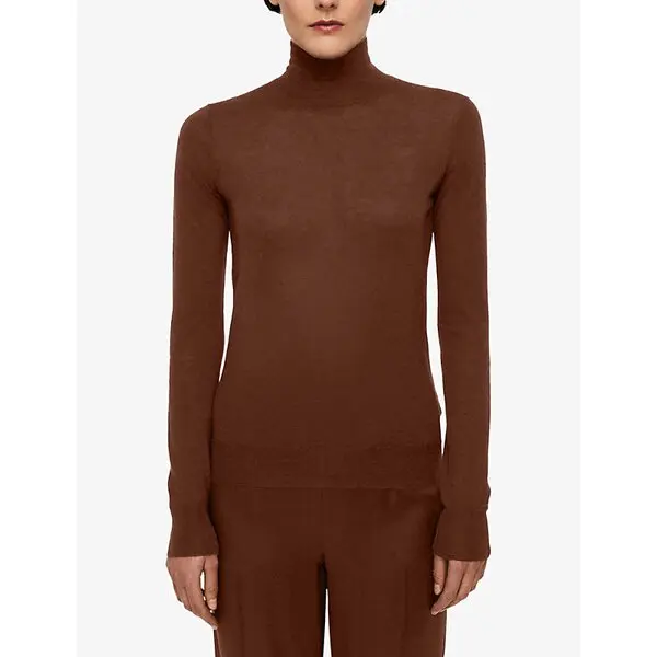 JOSEPH Cashair High Neck Cashmere Jumper - Cocoa