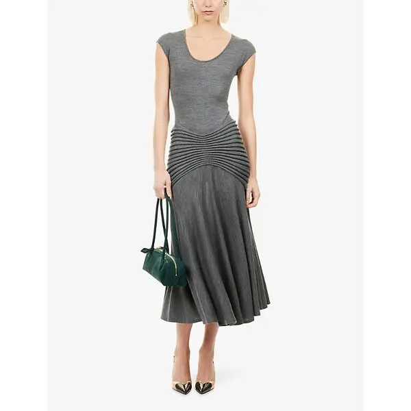 Alaïa Sculpting Panel Wool Midi Dress