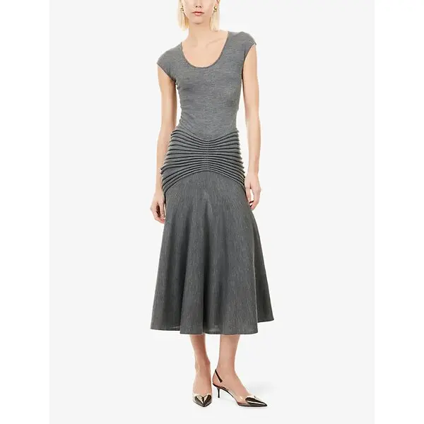 Alaïa Sculpting Panel Wool Midi Dress
