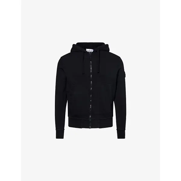 Stone Island Brand-patch Zip-up Cotton Hoody - Black