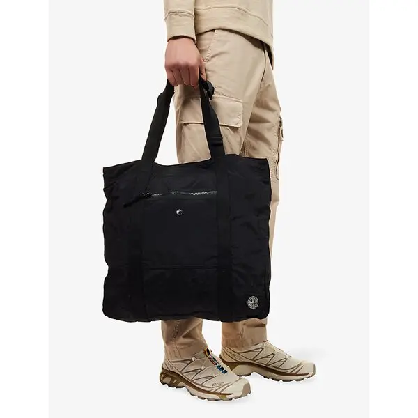 Stone Island Brand-patch Zip-pocket Tote Bag - Black