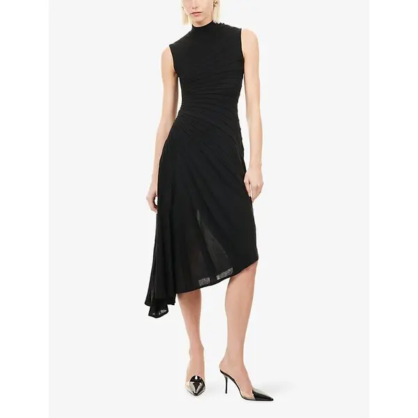 Alaïa Black Asymetric Wool Dress Size 8 (US)