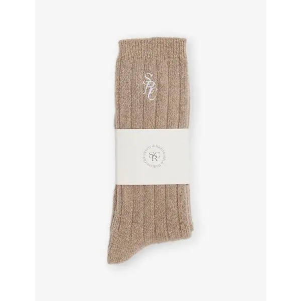 SPORTY & RICH Wool And Cashmere-blend Ankle Socks - Tapioca